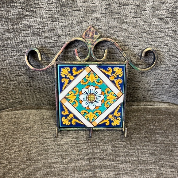 Vintage | Wall Decor | Vintage Italian Ceramic Tile In Heavy Metal ...